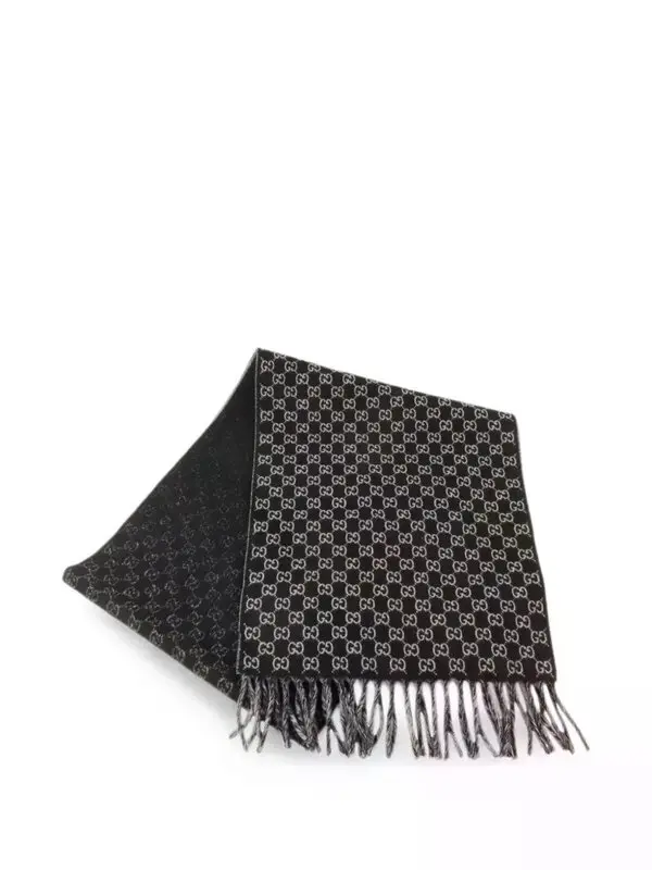 Gucci Gg Monogram Fringe Scarf - Black