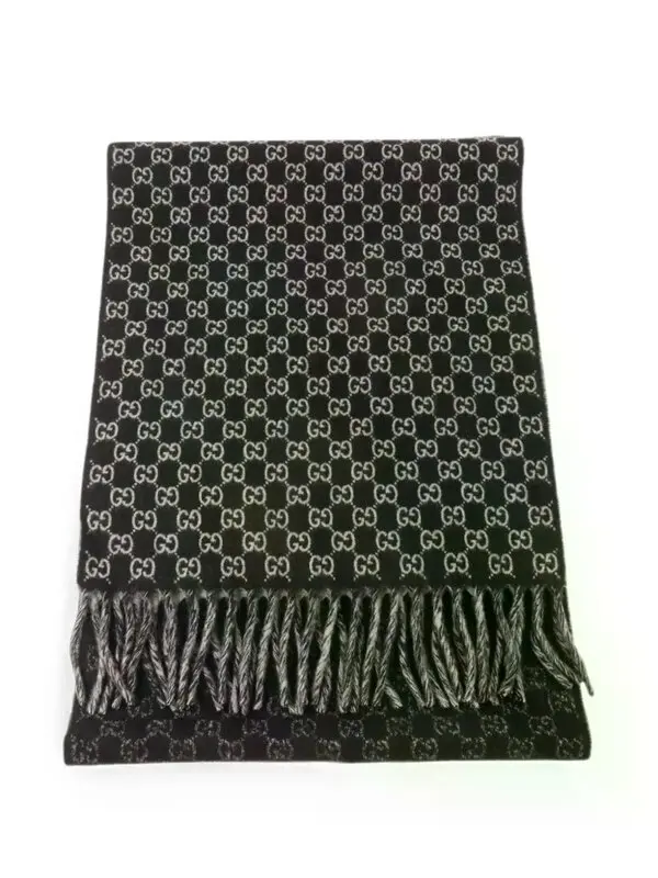 Gucci Gg Monogram Fringe Scarf - Black