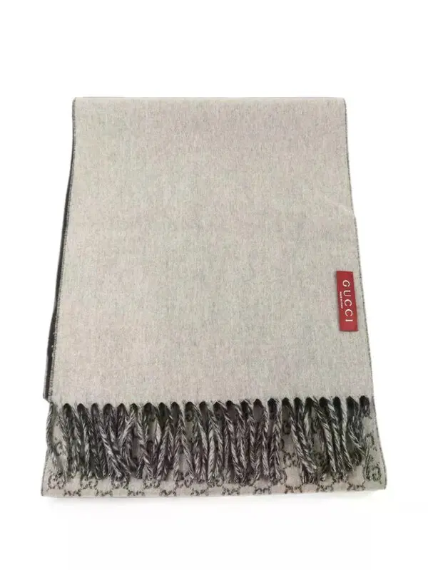 Gucci Gg Monogram Fringe Scarf - Black