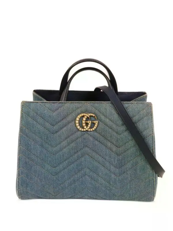 Gucci Gg Marmont Quilted Denim Tote Bag - Blue