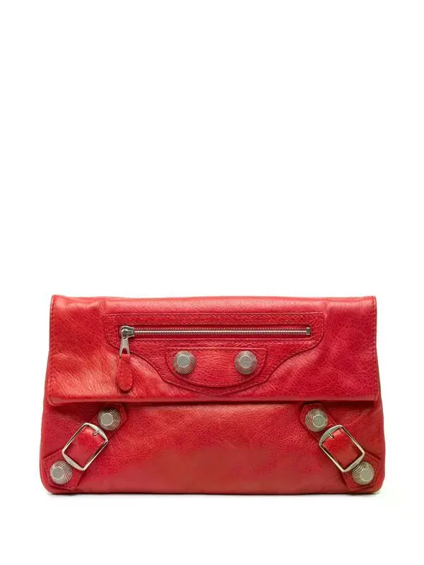 Balenciaga Lambskin Leather Motocross Giant 12 Envelope Clutch - Red