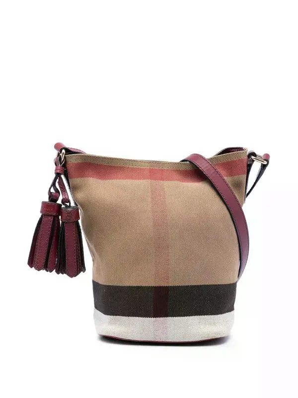 Burberry Mini Mega Check Canvas Ashby Tassel Bucket Bag - Brown