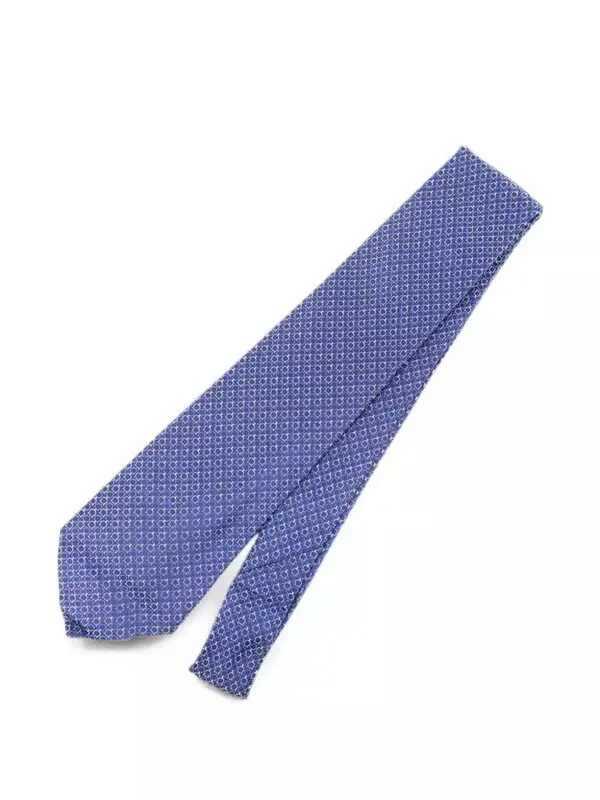 FERRAGAMO Gancini Pattern Silk Tie - Blue