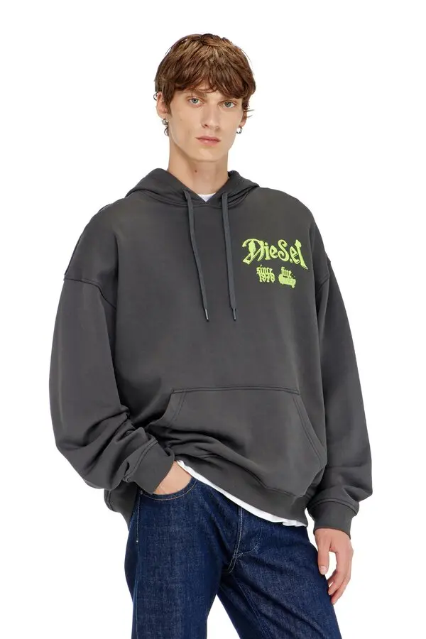 DIESEL® Cotton Hoodie With Flocked Graphics