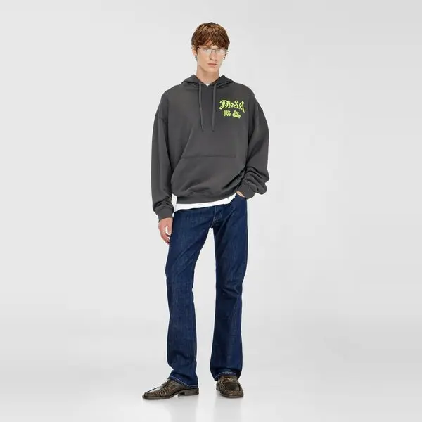 DIESEL® Cotton Hoodie With Flocked Graphics - Grey