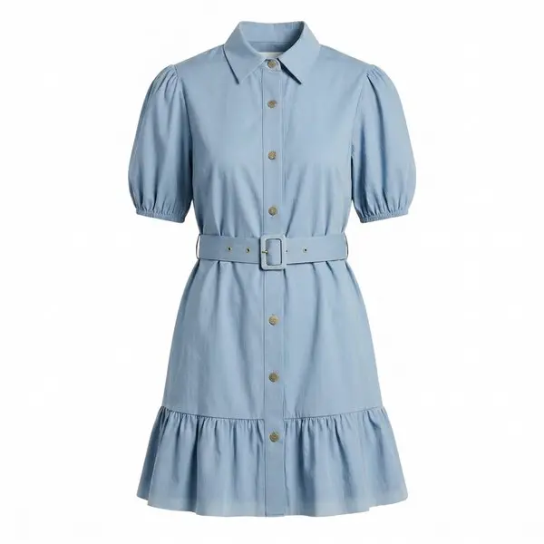 MODENAIRE Button Up Mini Dress Sculpted Sleeve