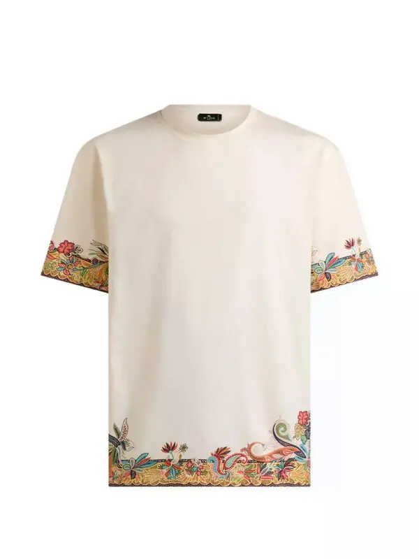 Etro Cotton Jersey T-shirt With Placed Paisley Print