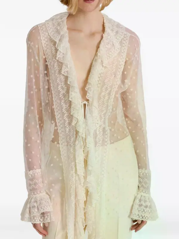Alberta Ferretti Ruffled Lace Polka Dot Blouse
