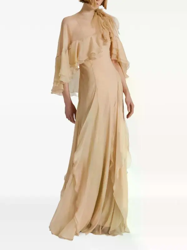 Alberta Ferretti Ruffled Silk Maxi Dress