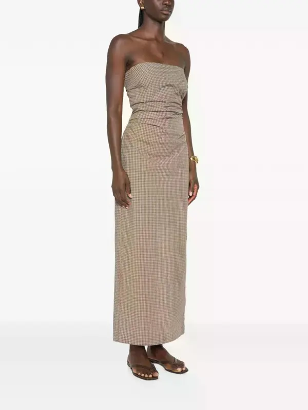 Enza Costa Plaid Pattern Tie-back Maxi Dress