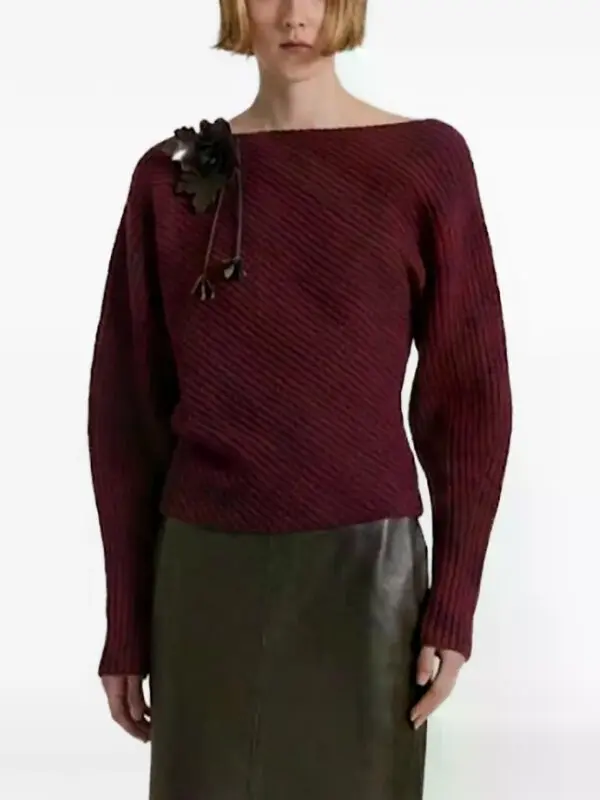 Alberta Ferretti Ribbed-knit Sweater With Floral Appliqu