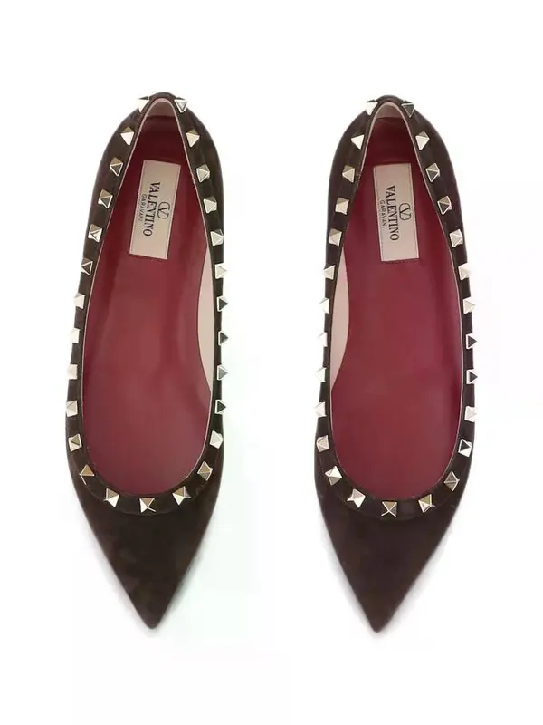 Valentino Garavani Rockstud Pointed-toe Ballet Flats - Brown