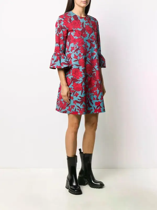 La DoubleJ 24/7 Floral Print Stretch Cotton Dress - Red