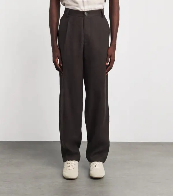 Oliver Peoples Linen-cotton Morton Pleated Trousers - Brown