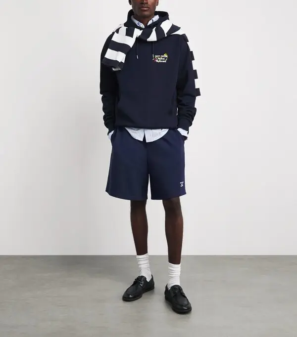 Drole De Monsieur Cotton Fleece Slogan Shorts