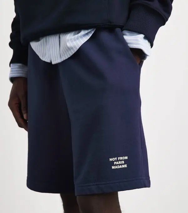 Drole De Monsieur Cotton Fleece Slogan Shorts