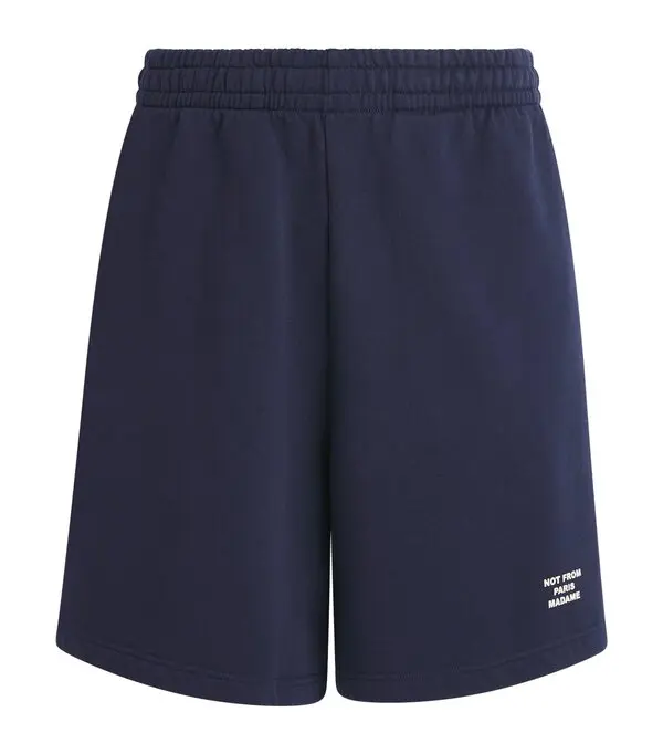 Drole De Monsieur Cotton Fleece Slogan Shorts - Navy