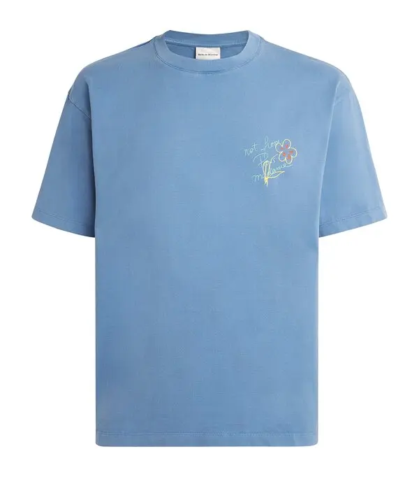 Drole De Monsieur Cotton Esquisse Slogan T-shirt - Blue