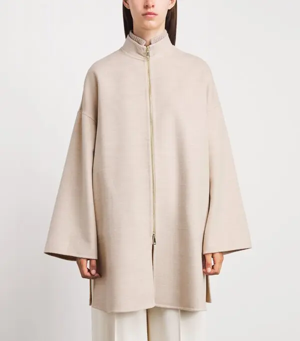 Fabiana Filippi Merino Wool Coat With Sequin Collar - Beige