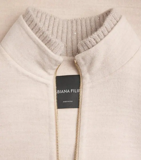 Fabiana Filippi Merino Wool Coat With Sequin Collar - Beige