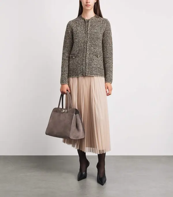 Fabiana Filippi Embellished Zip-up Tweed Cardigan
