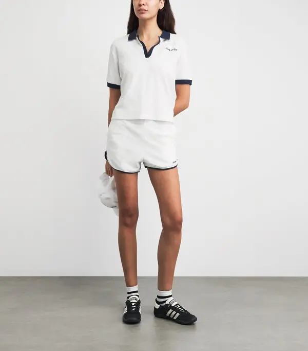 SPORTY & RICH Terry Cotton Signature Logo Shorts - White