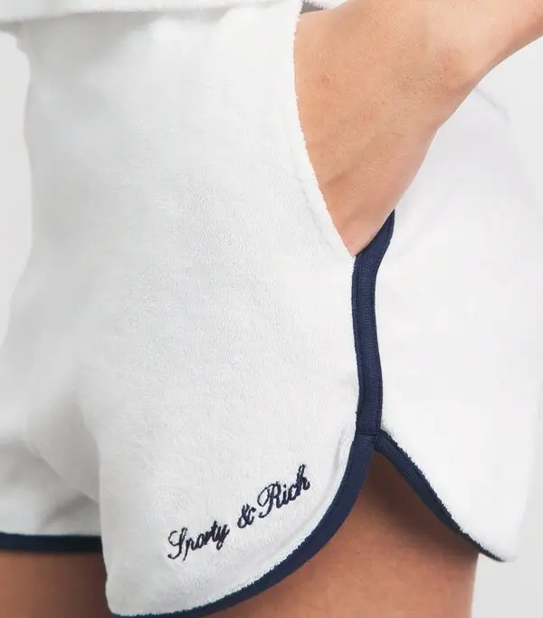 SPORTY & RICH Terry Cotton Signature Logo Shorts - White