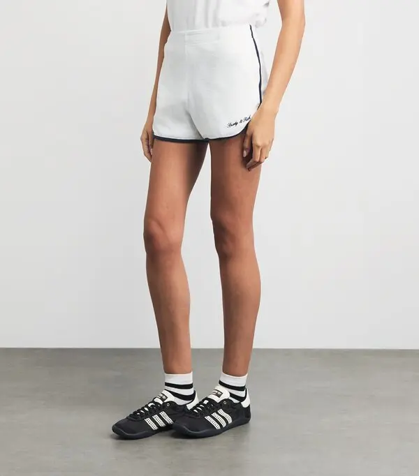 SPORTY & RICH Terry Cotton Signature Logo Shorts - White
