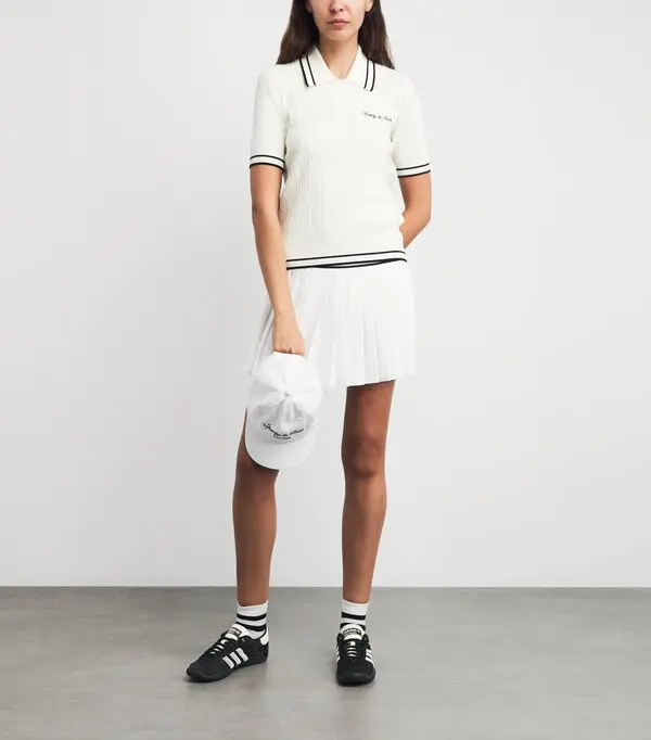 Sporty & Rich Cable-knit Embroidered Polo Shirt - Ivory