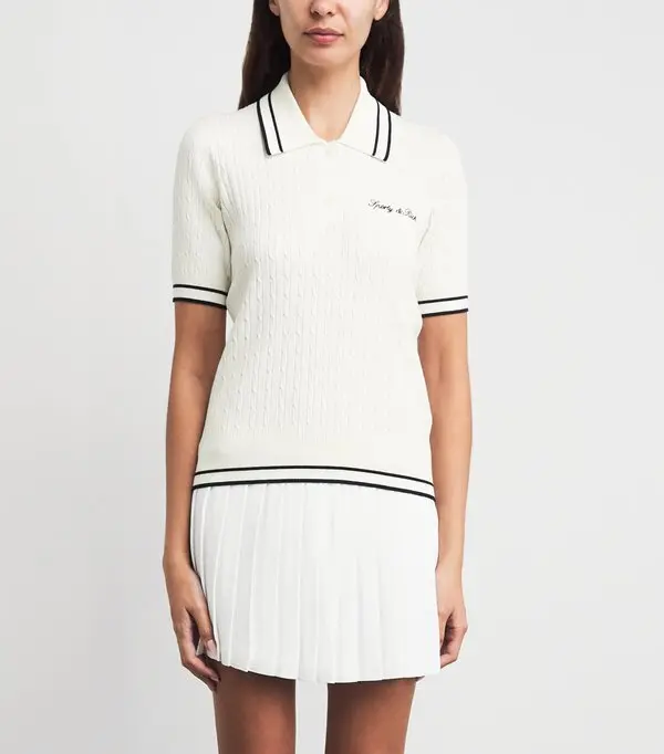 Sporty & Rich Cable-knit Embroidered Polo Shirt - Ivory