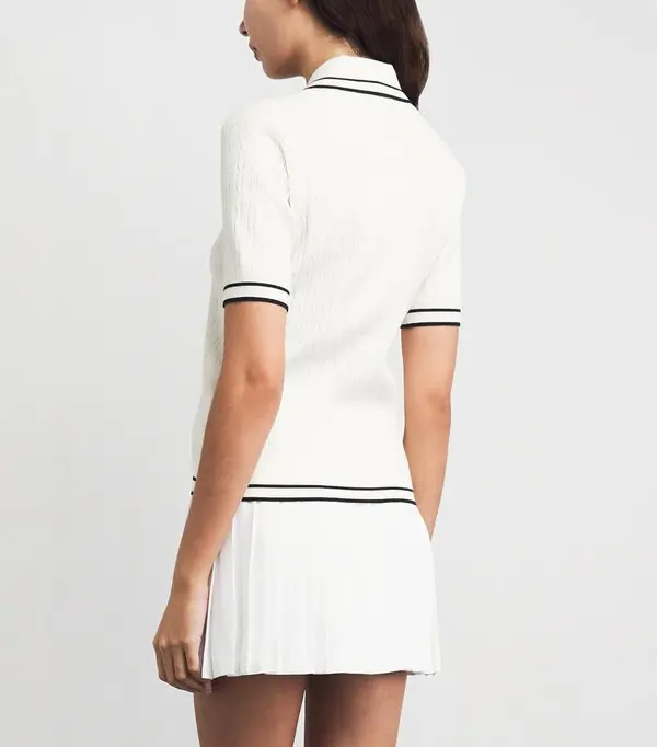 Sporty & Rich Cable-knit Embroidered Polo Shirt - Ivory