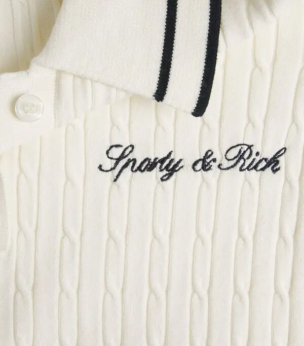 Sporty & Rich Cable-knit Embroidered Polo Shirt - Ivory