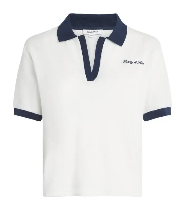 SPORTY & RICH Terry Cotton Signature Logo Polo Shirt - White