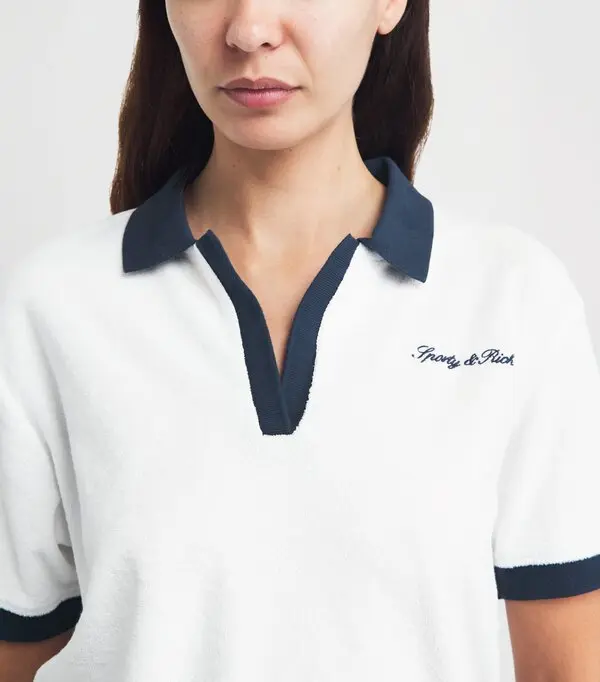Sporty & Rich Terry Cotton Signature Logo Polo Shirt - White