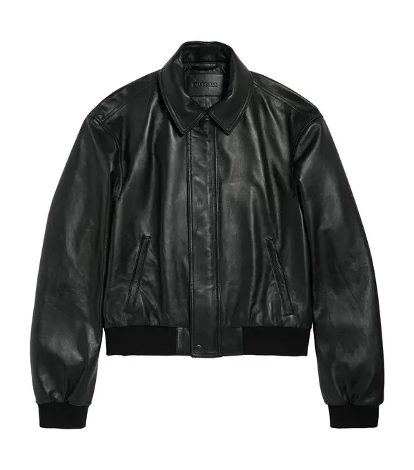 Balenciaga Leather Taxi Bomber Jacket - Black