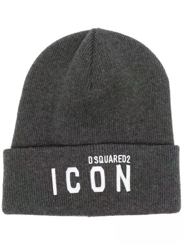Dsquared2 Embroidered Logo Ribbed Knit Hat - Grey