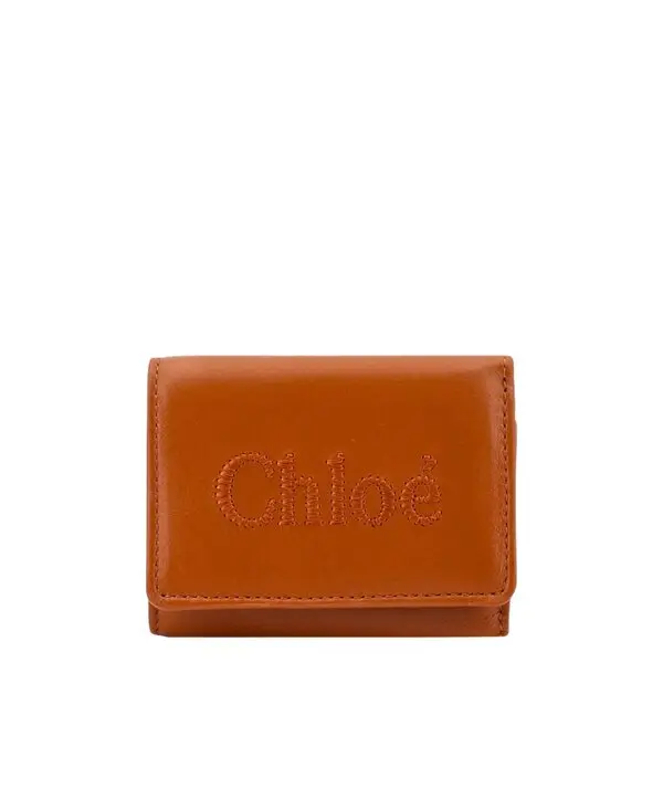 Chloé Logo Embroidered Tri-fold Wallet - Brown