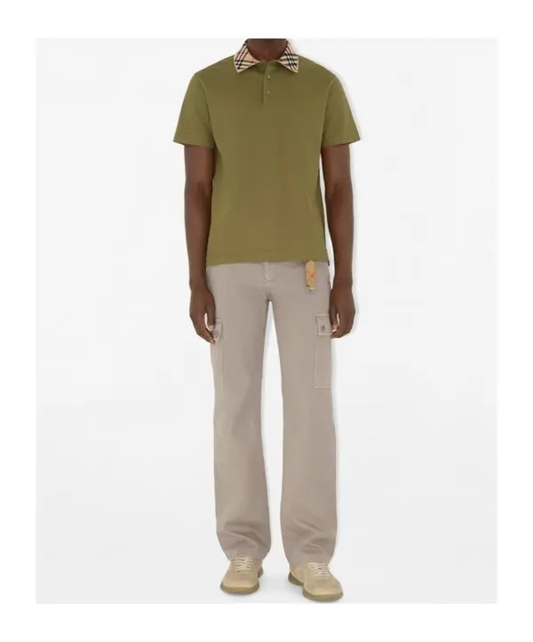 Burberry Checked Collar Short Sleeved Polo Shirt - Manor