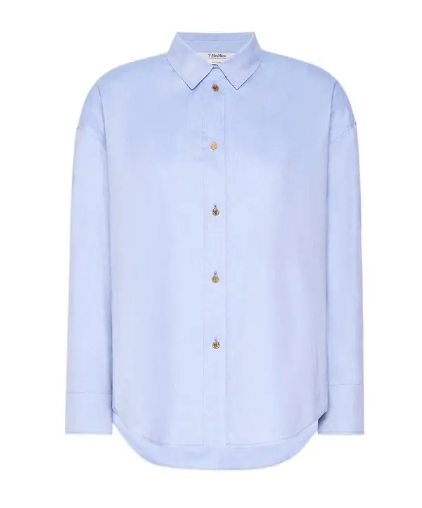 Max Mara Oxford Shirt With Jeweled Button Detail - Blue