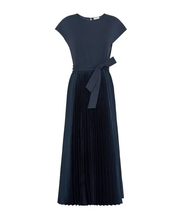 Max Mara Short Sleeve Pleated Dress With Belt - Blue