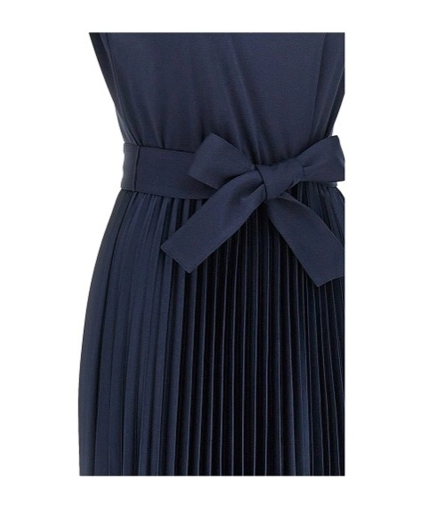 Max Mara Short Sleeve Pleated Dress With Belt - Blue