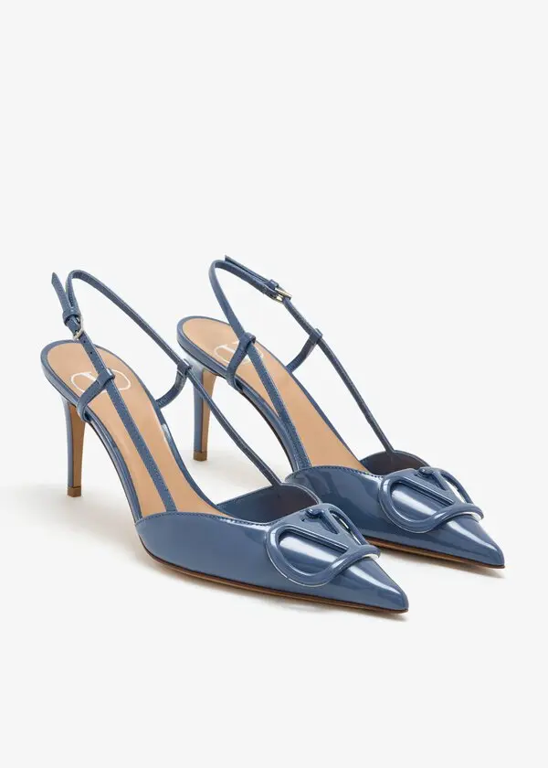 Valentino Garavani Vlogo Signature Patent Leather Slingback Pump 80mm - Blue