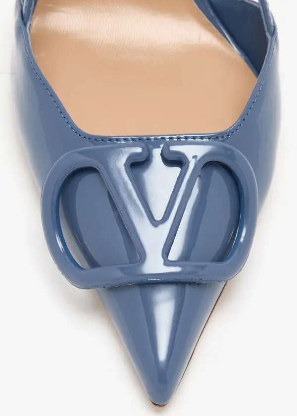 Valentino Garavani Vlogo Signature Patent Leather Slingback Pump 80mm - Blue