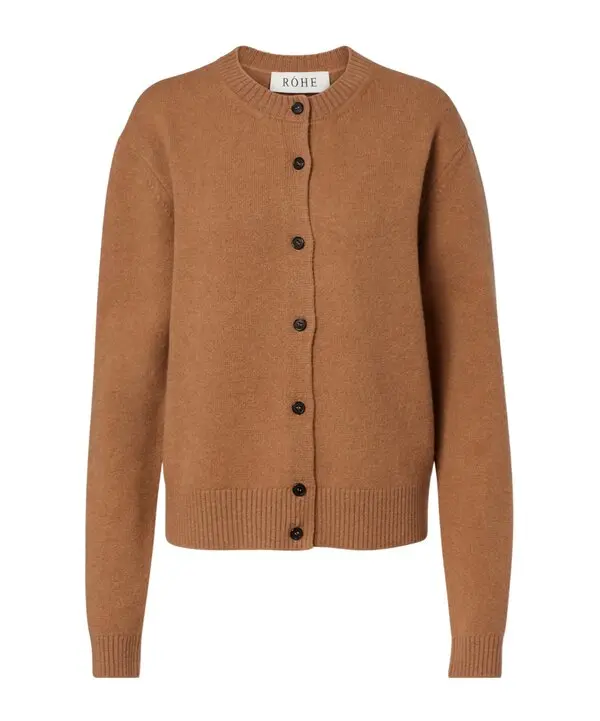 RÓHE Ribbed Crew Neck Cardigan - Brown
