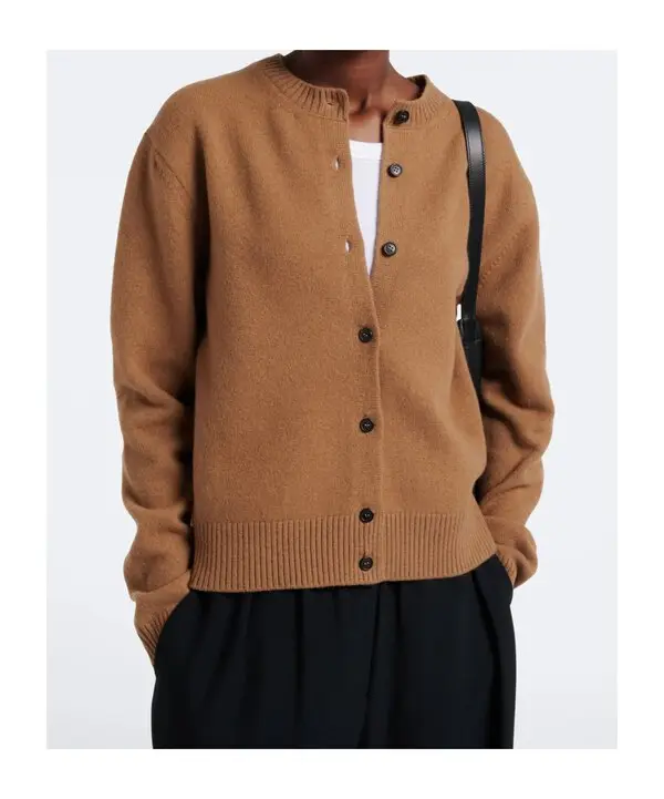 RÓHE Ribbed Crew Neck Cardigan - Brown