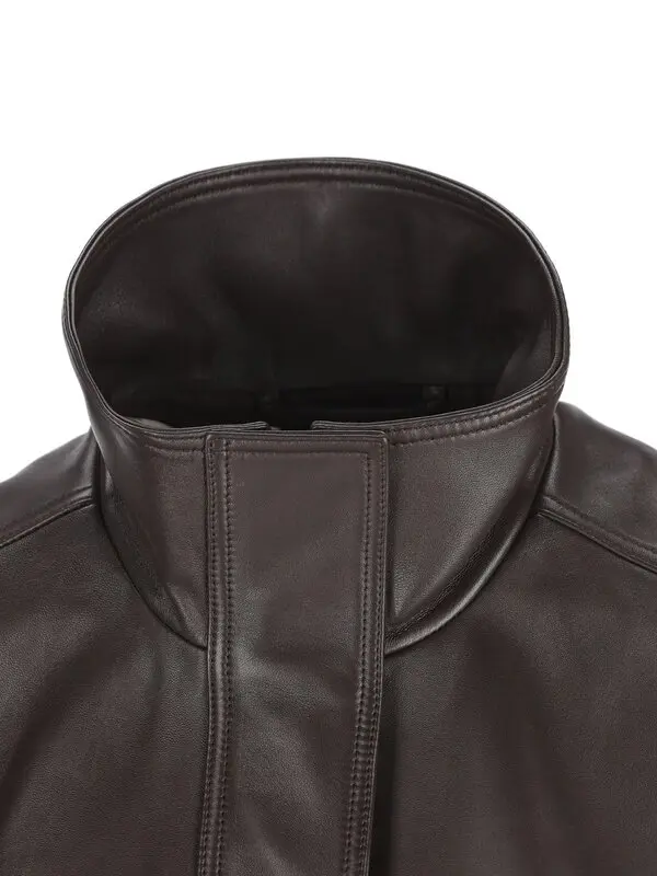 Balenciaga High Neck Sleeveless Leather Jacket - Moka