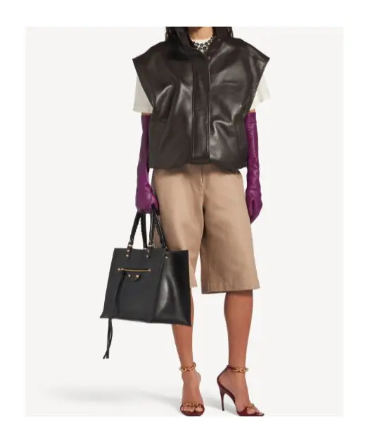 Balenciaga High Neck Sleeveless Leather Jacket - Moka