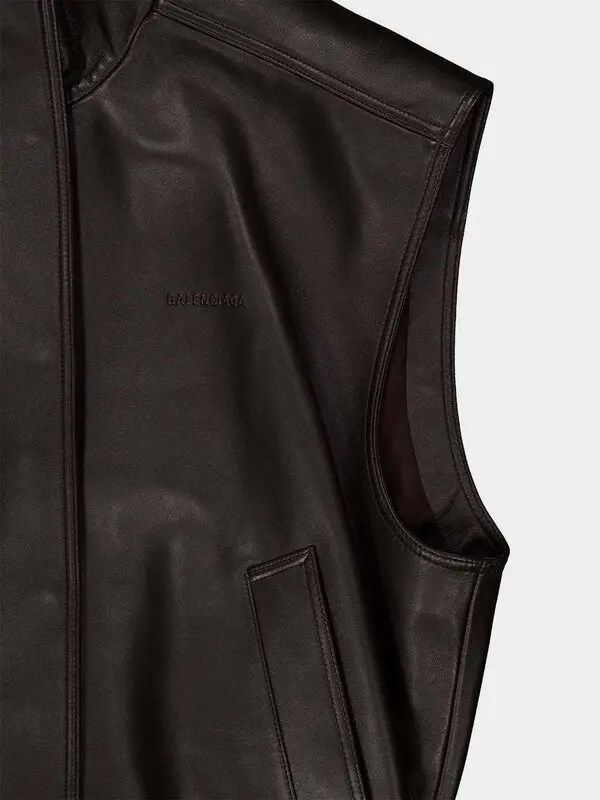 Balenciaga High Neck Sleeveless Leather Jacket - Moka