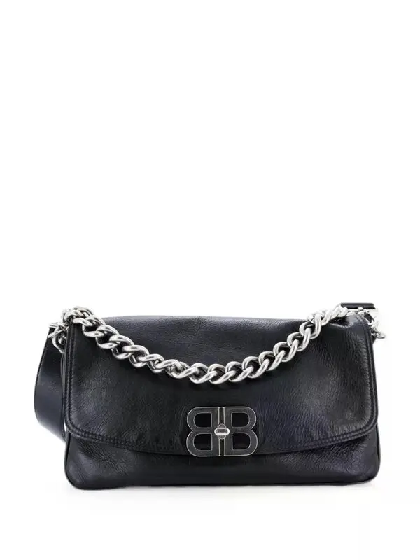 Balenciaga Bb Soft Flap Bag Leather Medium Shoulder Bag - Black