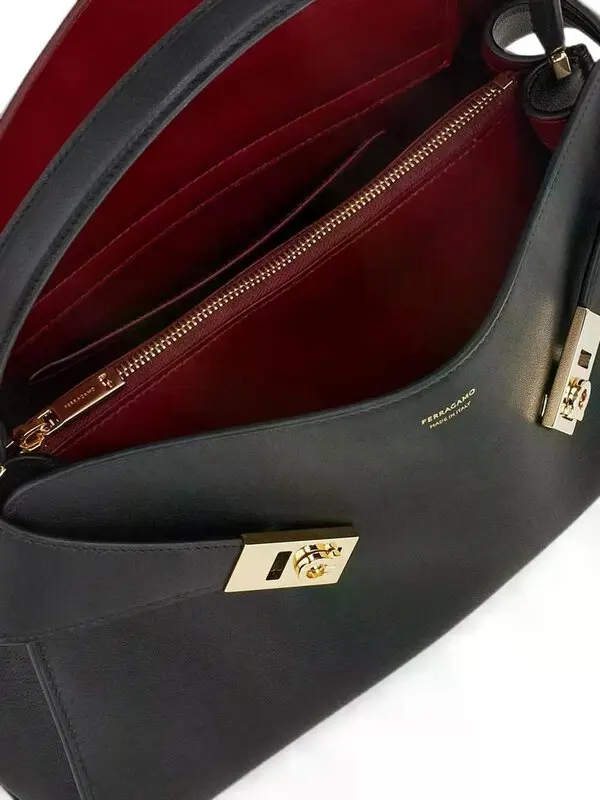 FERRAGAMO Hug Hook-and-eye Leather Tote Bag - Black
